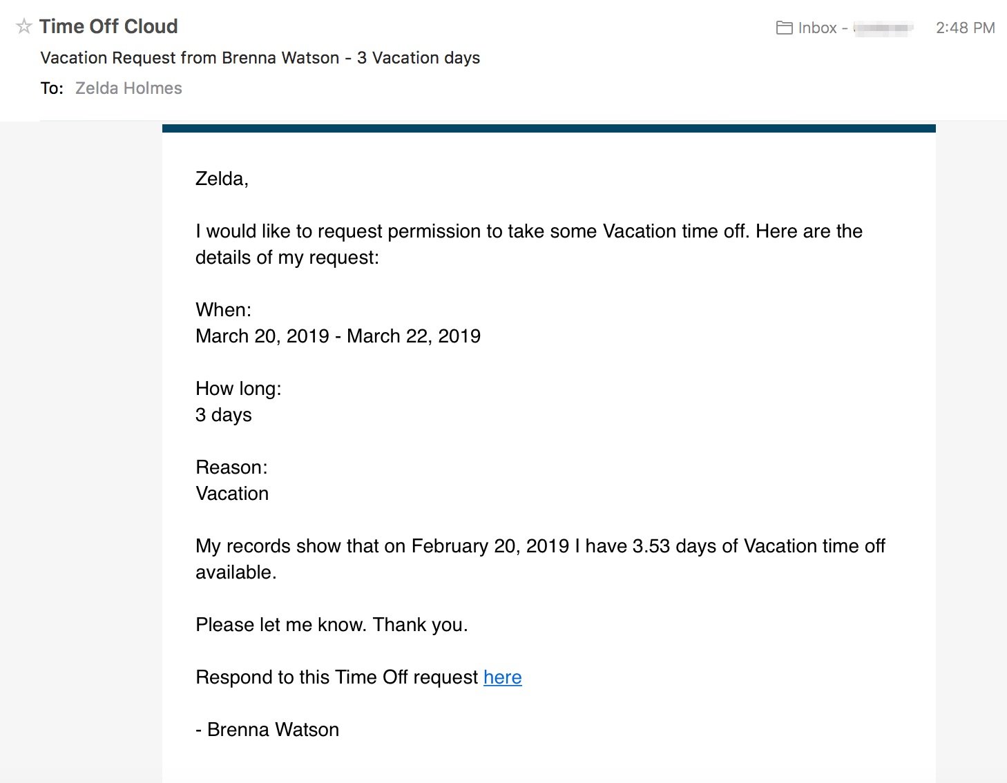 Time Off Request Workflow