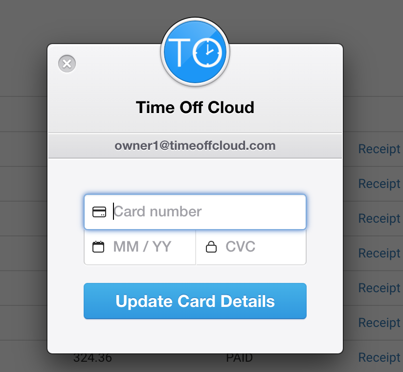 How do I update the Credit Card used to pay for Time Off Cloud